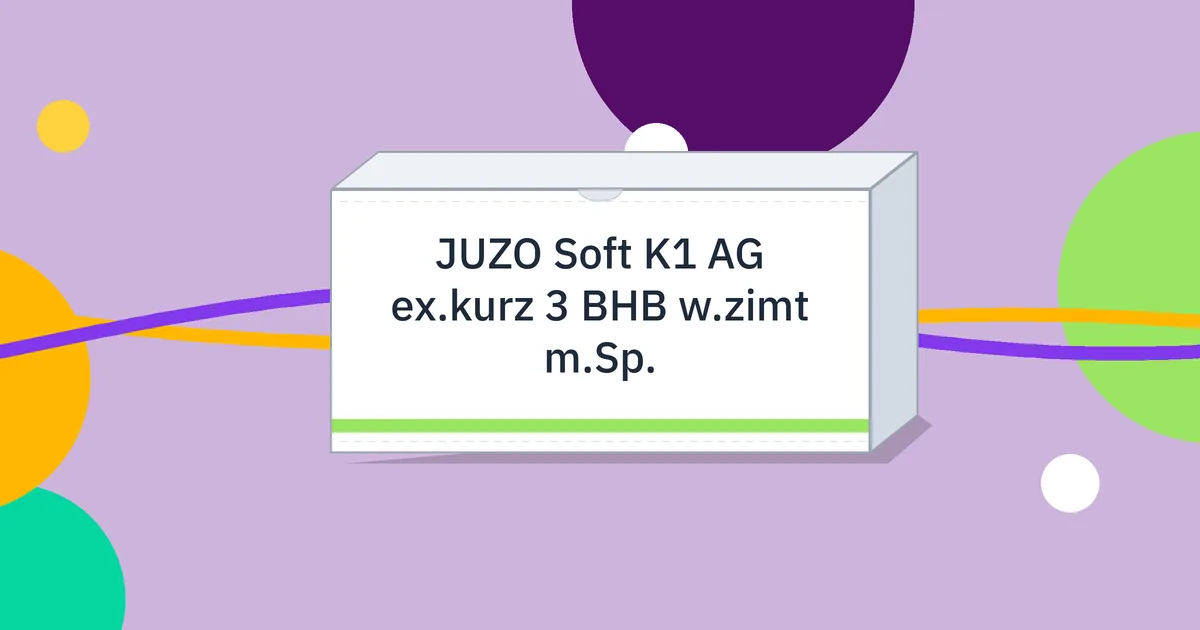 Symbolbild: Packung mit der Aufschrift JUZO Soft K1 AG ex.kurz 3 BHB w.zimt m.Sp. (PZN 14839315) – Verfügbarkeit und Bezug in Apotheken in Frankfurt am Main