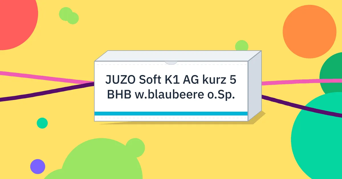 Symbolbild: Packung mit der Aufschrift JUZO Soft K1 AG kurz 5 BHB w.blaubeere o.Sp. (PZN 14838899) – Verfügbarkeit und Bezug in Apotheken in Frankfurt am Main