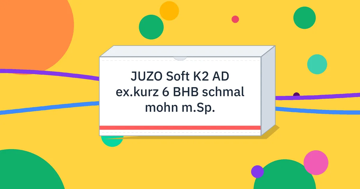 Symbolbild: Packung mit der Aufschrift JUZO Soft K2 AD ex.kurz 6 BHB schmal mohn m.Sp. (PZN 15466684) – Verfügbarkeit und Bezug in Apotheken in Frankfurt am Main