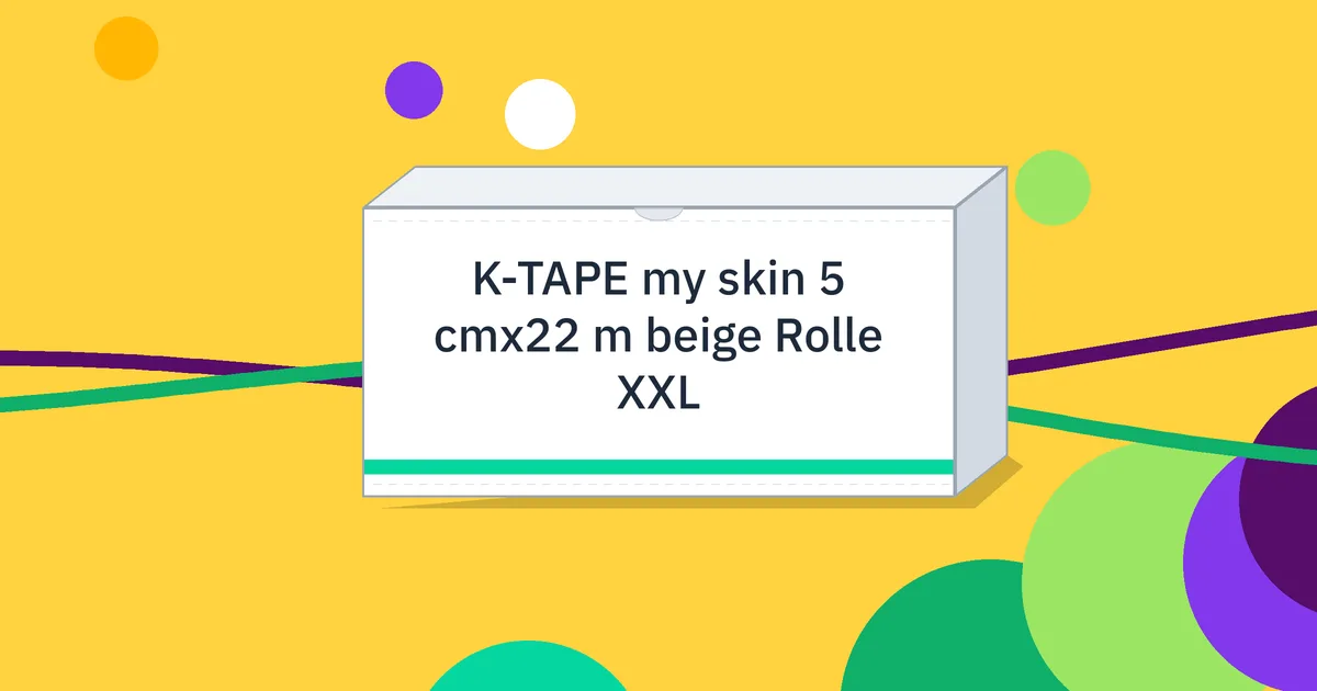Symbolbild: Packung mit der Aufschrift K-TAPE my skin 5 cmx22 m beige Rolle XXL (PZN 17455472) – Verfügbarkeit und Bezug in Apotheken in Frankfurt am Main
