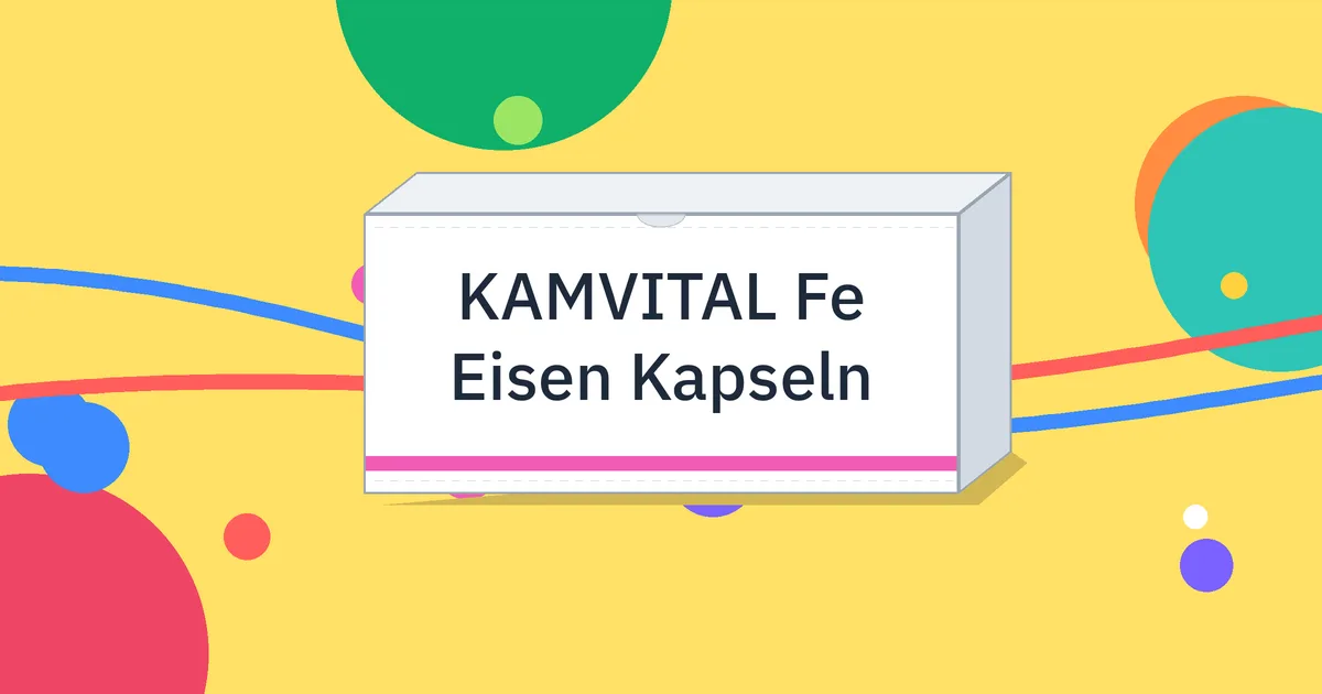 Symbolbild: Packung mit der Aufschrift KAMVITAL Fe Eisen Kapseln (PZN 17553163) – Verfügbarkeit und Bezug in Apotheken in Frankfurt am Main