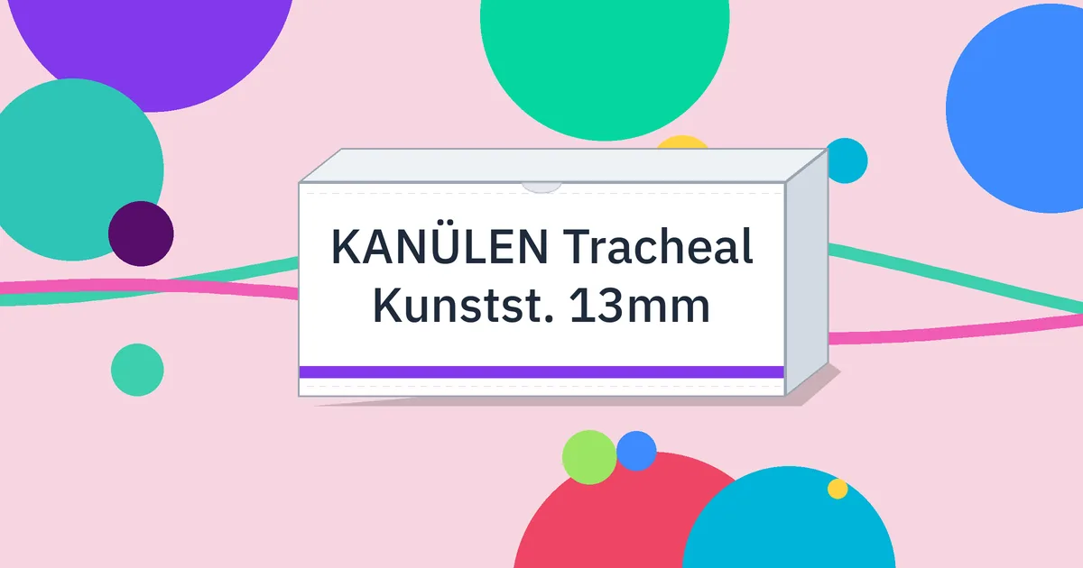 Symbolbild: Packung mit der Aufschrift KANÜLEN Tracheal Kunstst. 13mm (PZN 01965567) – Verfügbarkeit und Bezug in Apotheken in Frankfurt am Main