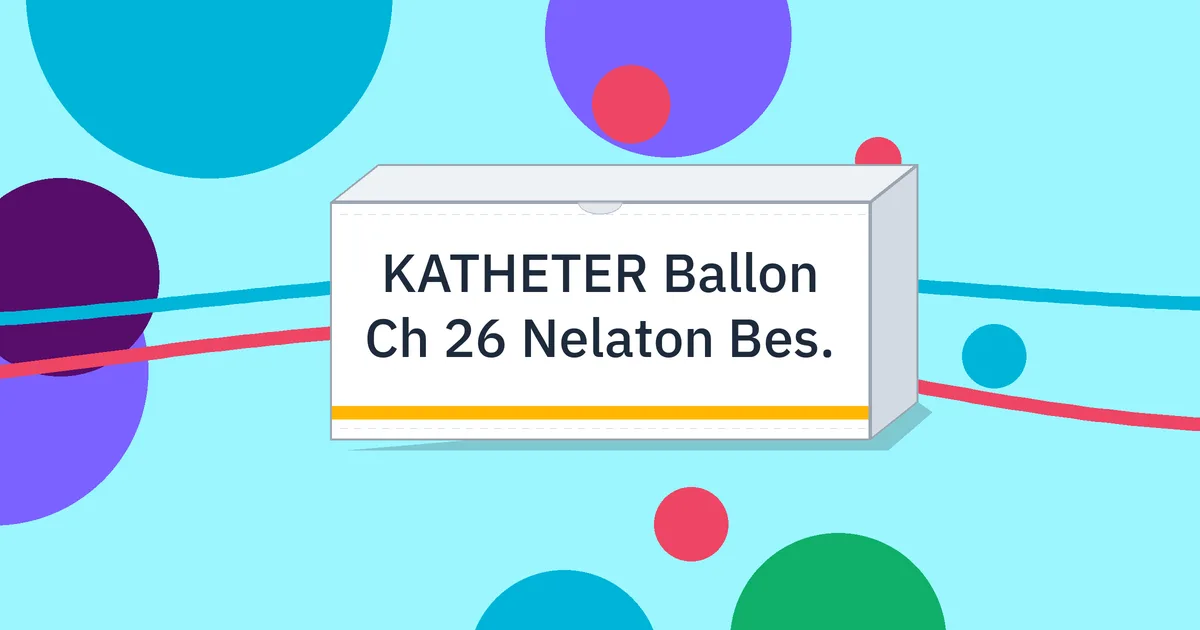 Symbolbild: Packung mit der Aufschrift KATHETER Ballon Ch 26 Nelaton Bes. (PZN 02441300) – Verfügbarkeit und Bezug in Apotheken in Frankfurt am Main