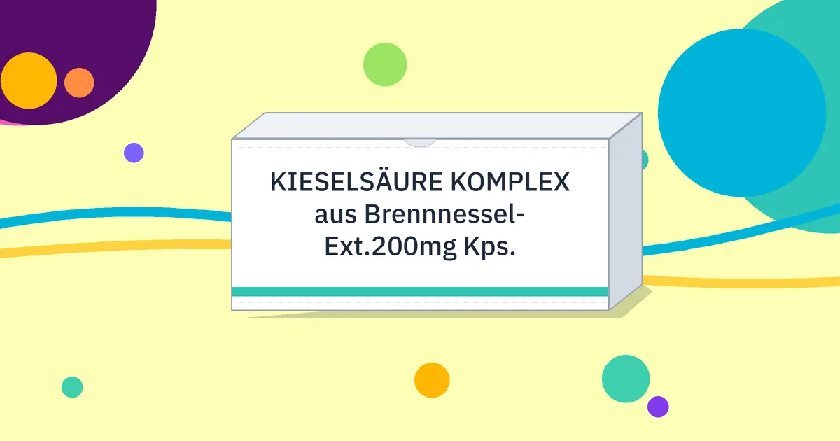 Symbolbild: Packung mit der Aufschrift KIESELSÄURE KOMPLEX aus Brennnessel-Ext.200mg Kps. (PZN 20600239) – Verfügbarkeit und Bezug in Apotheken in Frankfurt am Main