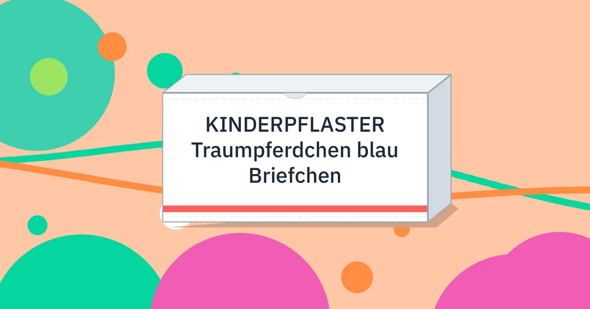 Symbolbild: Packung mit der Aufschrift KINDERPFLASTER Traumpferdchen blau Briefchen (PZN 09078127) – Verfügbarkeit und Bezug in Apotheken in Frankfurt am Main