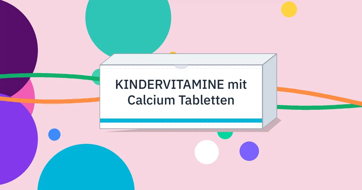 Symbolbild: Packung mit der Aufschrift KINDERVITAMINE mit Calcium Tabletten (PZN 15576131) – Verfügbarkeit und Bezug in Apotheken in Frankfurt am Main