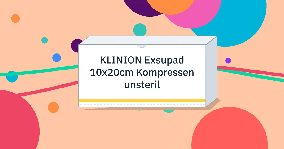Symbolbild: Packung mit der Aufschrift KLINION Exsupad 10x20cm Kompressen unsteril (PZN 06465177) – Verfügbarkeit und Bezug in Apotheken in Frankfurt am Main