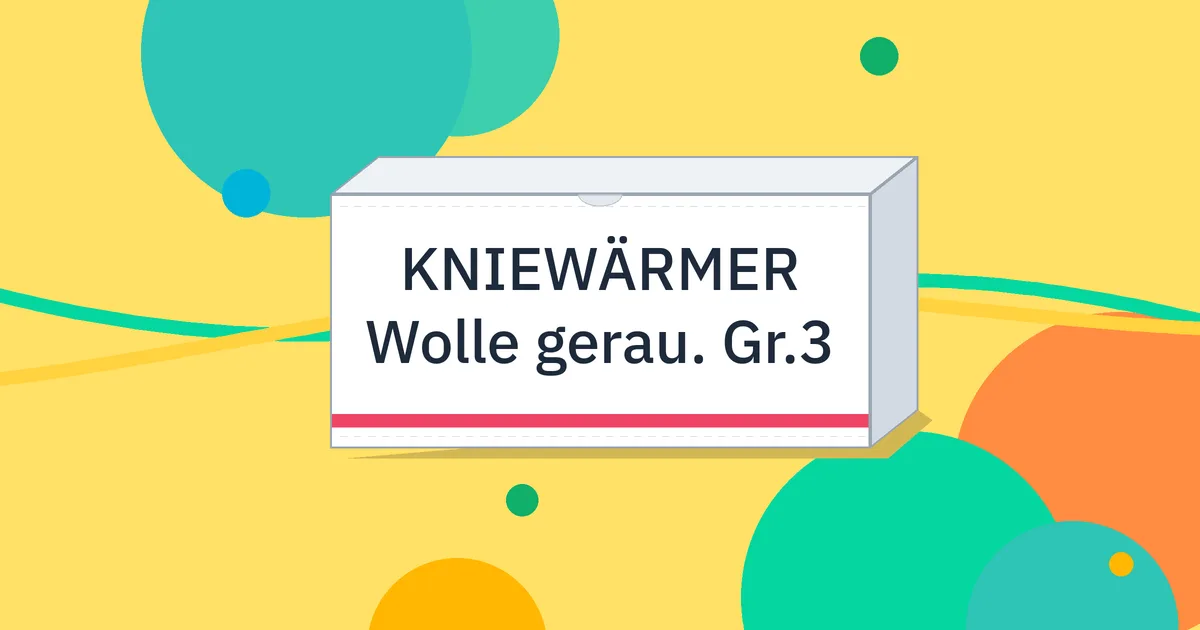 Symbolbild: Packung mit der Aufschrift KNIEWÄRMER Wolle gerau. Gr.3 (PZN 02008744) – Verfügbarkeit und Bezug in Apotheken in Frankfurt am Main