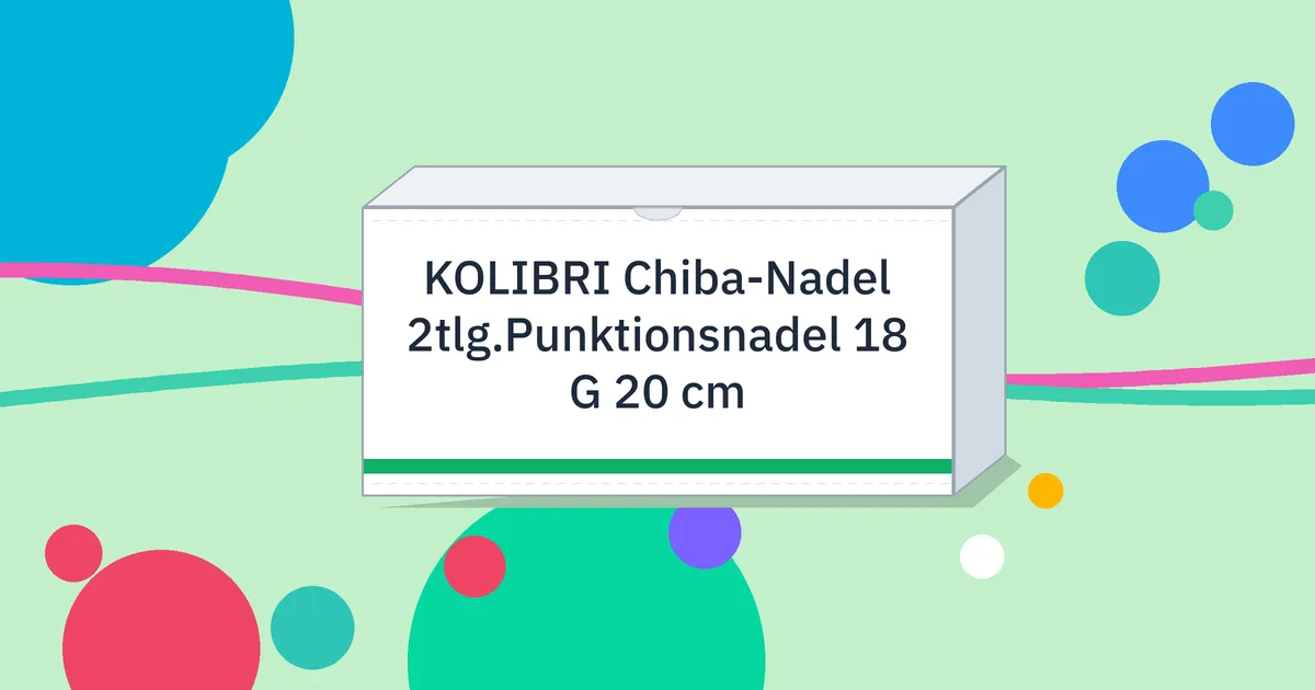 Symbolbild: Packung mit der Aufschrift KOLIBRI Chiba-Nadel 2tlg.Punktionsnadel 18 G 20 cm (PZN 17510260) – Verfügbarkeit und Bezug in Apotheken in Frankfurt am Main