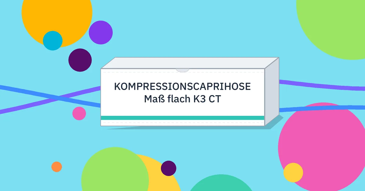 Symbolbild: Packung mit der Aufschrift KOMPRESSIONSCAPRIHOSE Maß flach K3 CT (PZN 16745788) – Verfügbarkeit und Bezug in Apotheken in Frankfurt am Main