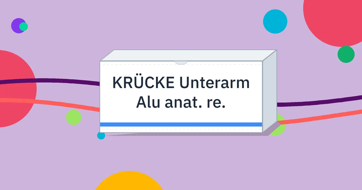 Symbolbild: Packung mit der Aufschrift KRÜCKE Unterarm Alu anat. re. (PZN 03375769) – Verfügbarkeit und Bezug in Apotheken in Frankfurt am Main