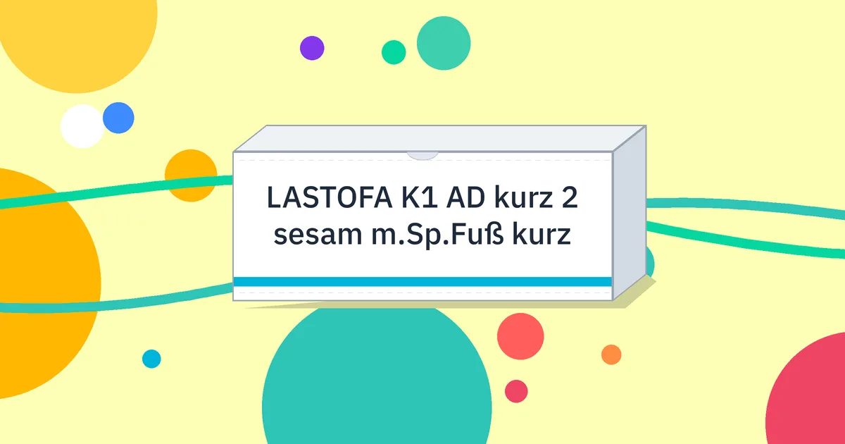 Symbolbild: Packung mit der Aufschrift LASTOFA K1 AD kurz 2 sesam m.Sp.Fuß kurz (PZN 13786798) – Verfügbarkeit und Bezug in Apotheken in Frankfurt am Main