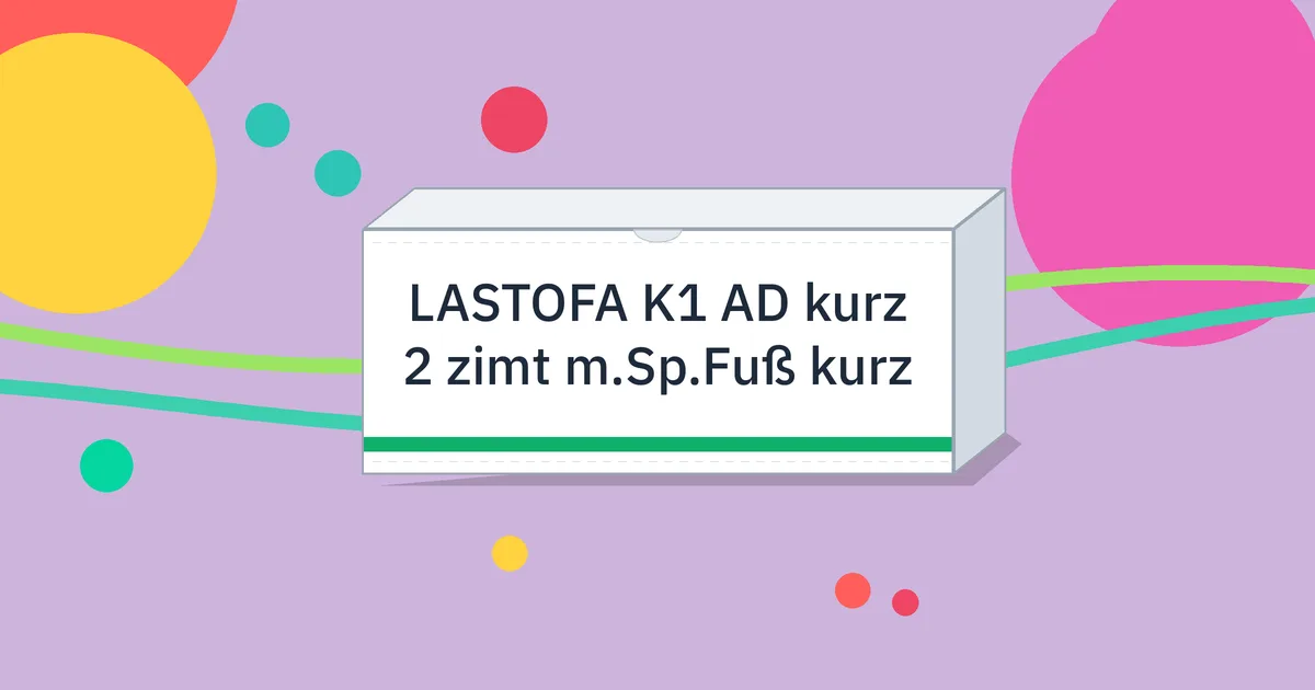 Symbolbild: Packung mit der Aufschrift LASTOFA K1 AD kurz 2 zimt m.Sp.Fuß kurz (PZN 13786628) – Verfügbarkeit und Bezug in Apotheken in Frankfurt am Main