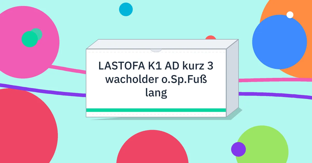 Symbolbild: Packung mit der Aufschrift LASTOFA K1 AD kurz 3 wacholder o.Sp.Fuß lang (PZN 14146546) – Verfügbarkeit und Bezug in Apotheken in Frankfurt am Main