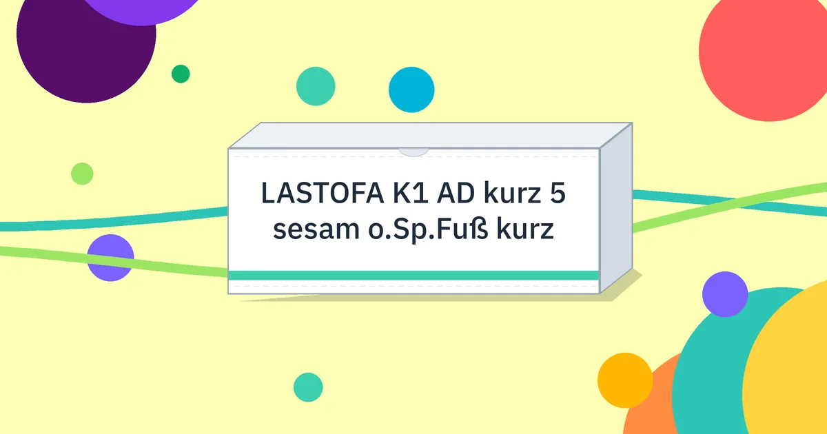 Symbolbild: Packung mit der Aufschrift LASTOFA K1 AD kurz 5 sesam o.Sp.Fuß kurz (PZN 13787935) – Verfügbarkeit und Bezug in Apotheken in Frankfurt am Main