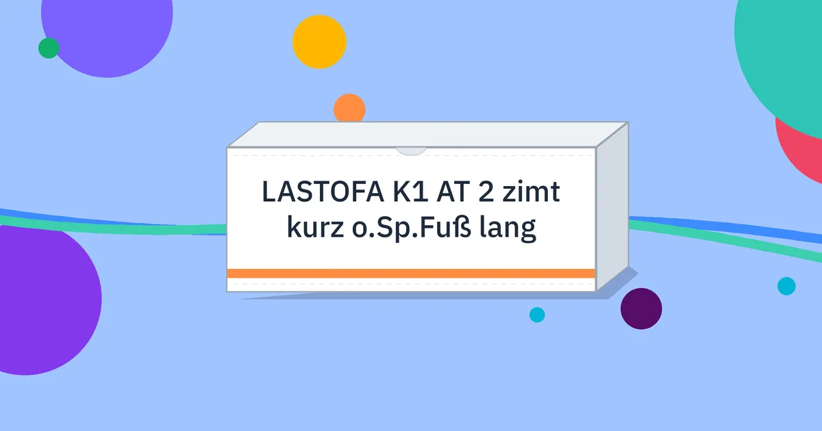 Symbolbild: Packung mit der Aufschrift LASTOFA K1 AT 2 zimt kurz o.Sp.Fuß lang (PZN 14150766) – Verfügbarkeit und Bezug in Apotheken in Frankfurt am Main