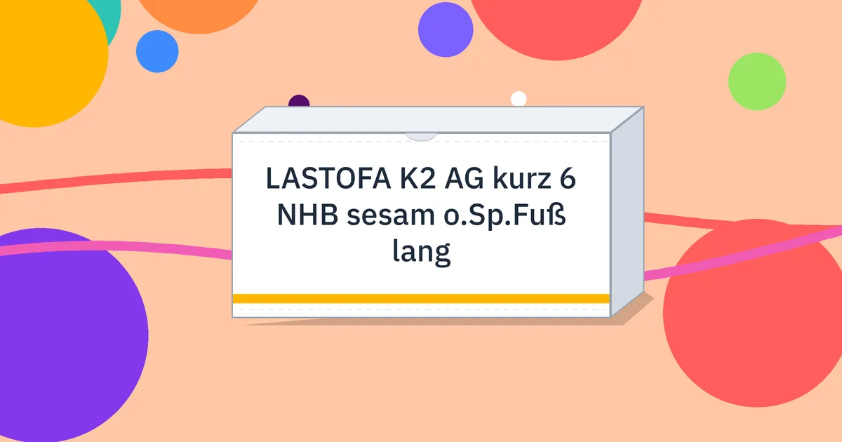 Symbolbild: Packung mit der Aufschrift LASTOFA K2 AG kurz 6 NHB sesam o.Sp.Fuß lang (PZN 14150536) – Verfügbarkeit und Bezug in Apotheken in Frankfurt am Main