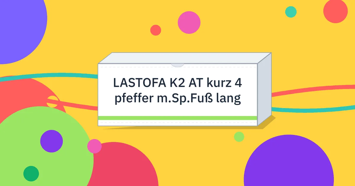Symbolbild: Packung mit der Aufschrift LASTOFA K2 AT kurz 4 pfeffer m.Sp.Fuß lang (PZN 13809571) – Verfügbarkeit und Bezug in Apotheken in Frankfurt am Main