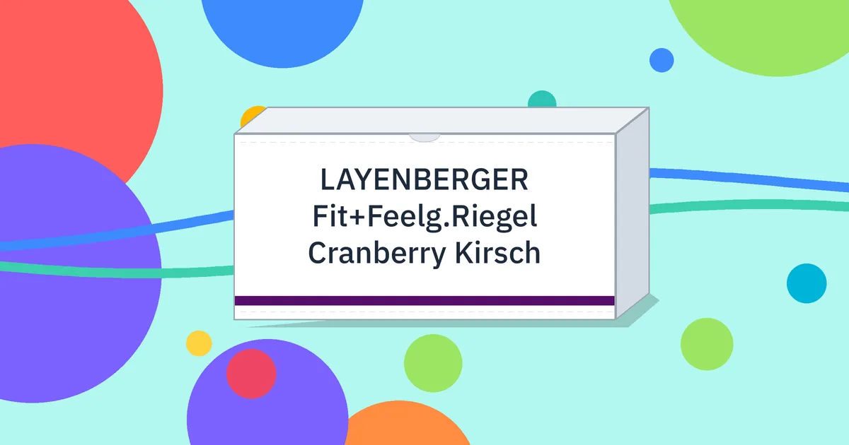 Symbolbild: Packung mit der Aufschrift LAYENBERGER Fit+Feelg.Riegel Cranberry Kirsch (PZN 10394891) – Verfügbarkeit und Bezug in Apotheken in Frankfurt am Main