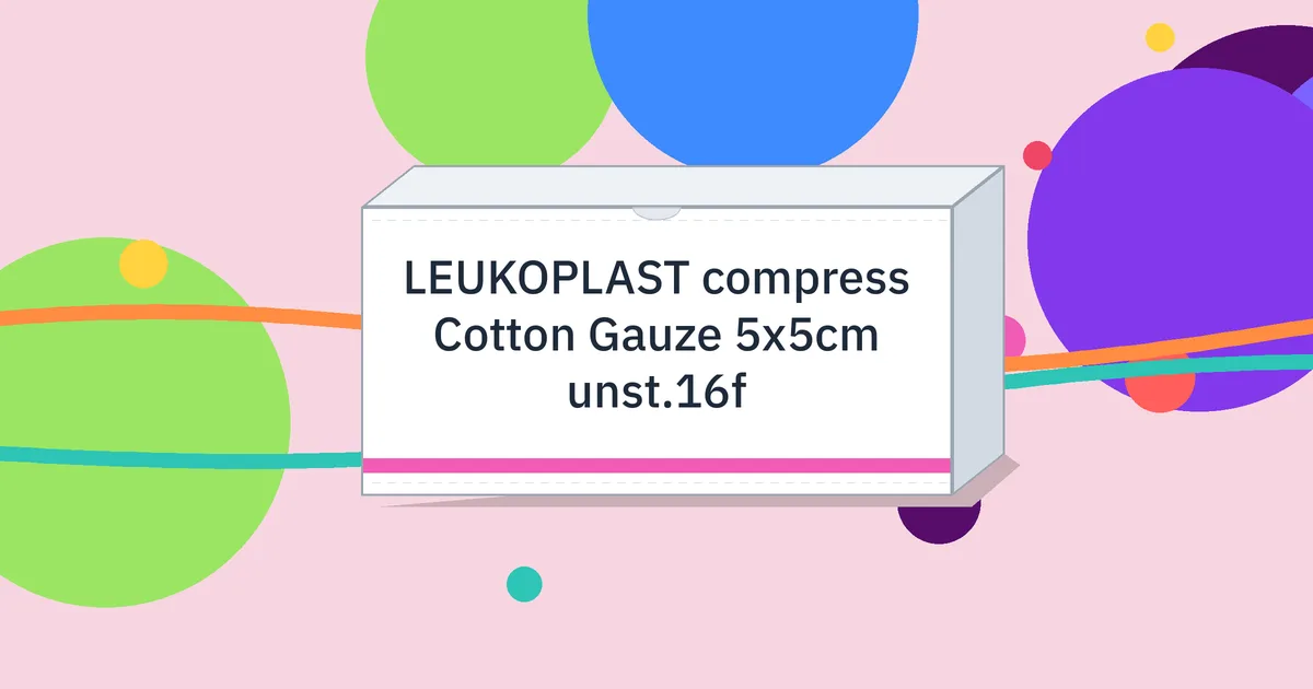 Symbolbild: Packung mit der Aufschrift LEUKOPLAST compress Cotton Gauze 5x5cm unst.16f (PZN 19064020) – Verfügbarkeit und Bezug in Apotheken in Frankfurt am Main