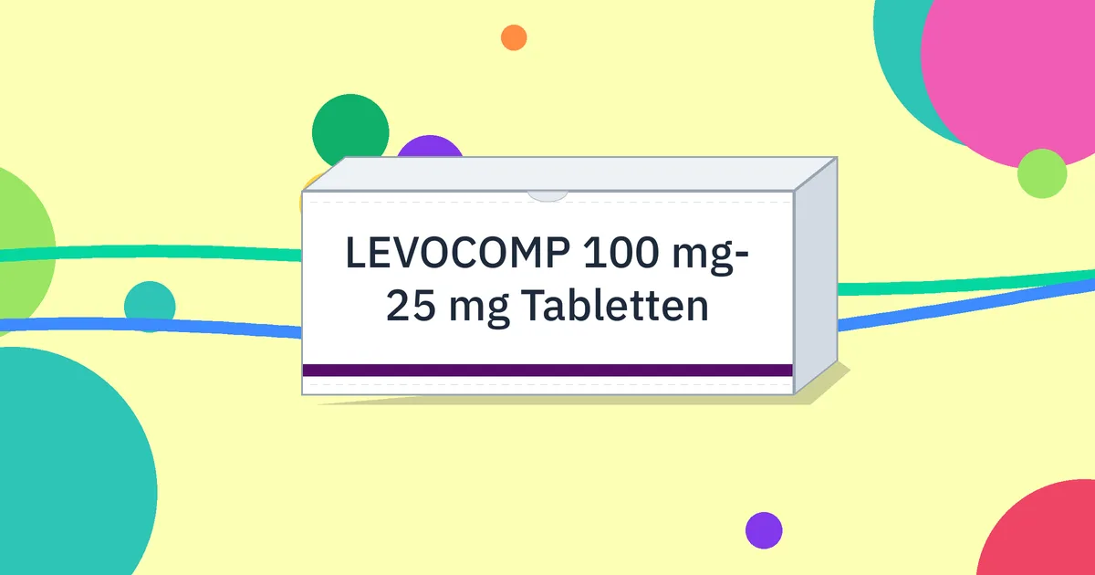 Symbolbild: Packung mit der Aufschrift LEVOCOMP 100 mg-25 mg Tabletten (PZN 04957717) – Verfügbarkeit und Bezug in Apotheken in Frankfurt am Main