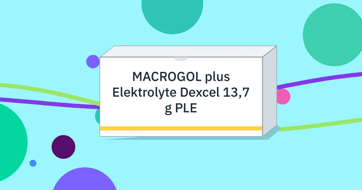 Symbolbild: Packung mit der Aufschrift MACROGOL plus Elektrolyte Dexcel 13,7 g PLE (PZN 18839370) – Verfügbarkeit und Bezug in Apotheken in Frankfurt am Main