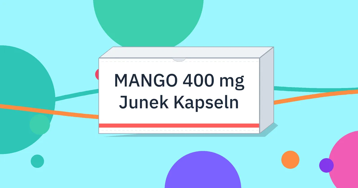 Symbolbild: Packung mit der Aufschrift MANGO 400 mg Junek Kapseln (PZN 03494764) – Verfügbarkeit und Bezug in Apotheken in Frankfurt am Main