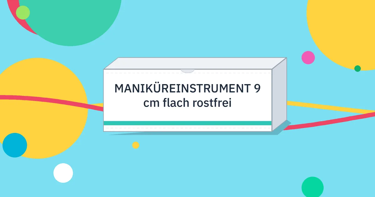 Symbolbild: Packung mit der Aufschrift MANIKÜREINSTRUMENT 9 cm flach rostfrei (PZN 17289401) – Verfügbarkeit und Bezug in Apotheken in Frankfurt am Main