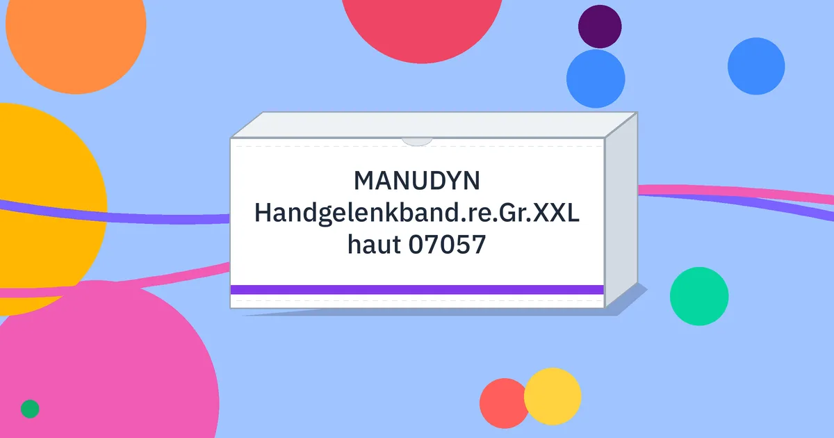 Symbolbild: Packung mit der Aufschrift MANUDYN Handgelenkband.re.Gr.XXL haut 07057 (PZN 06727430) – Verfügbarkeit und Bezug in Apotheken in Frankfurt am Main