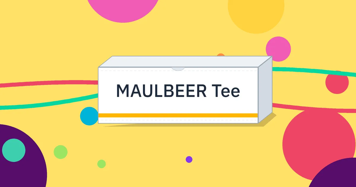 Symbolbild: Packung mit der Aufschrift MAULBEER Tee (PZN 13982051) – Verfügbarkeit und Bezug in Apotheken in Frankfurt am Main