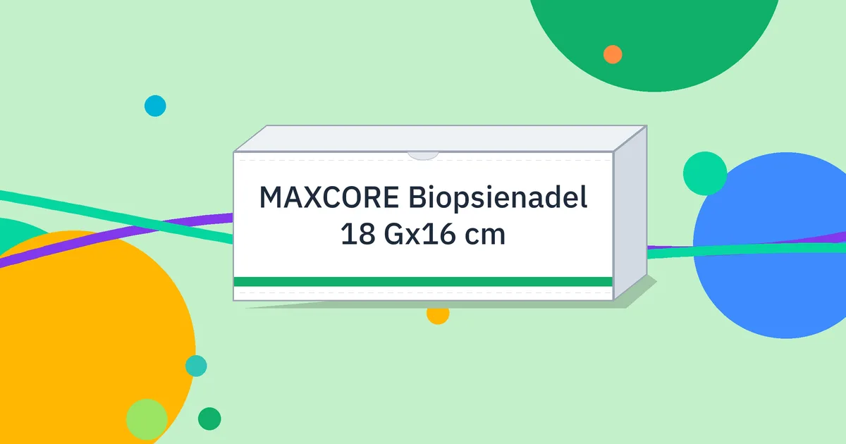 Symbolbild: Packung mit der Aufschrift MAXCORE Biopsienadel 18 Gx16 cm (PZN 07780892) – Verfügbarkeit und Bezug in Apotheken in Frankfurt am Main