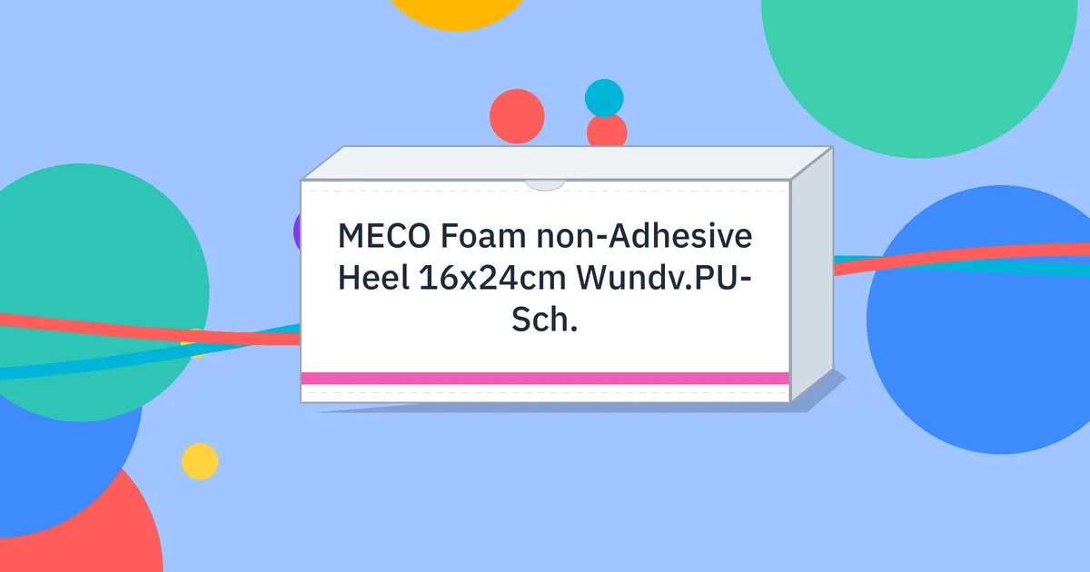 Symbolbild: Packung mit der Aufschrift MECO Foam non-Adhesive Heel 16x24cm Wundv.PU-Sch. (PZN 19293648) – Verfügbarkeit und Bezug in Apotheken in Frankfurt am Main