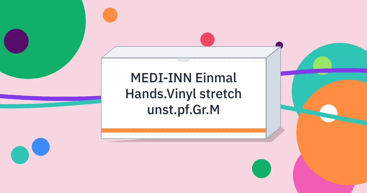 Symbolbild: Packung mit der Aufschrift MEDI-INN Einmal Hands.Vinyl stretch unst.pf.Gr.M (PZN 04931310) – Verfügbarkeit und Bezug in Apotheken in Frankfurt am Main