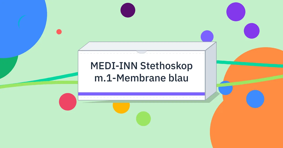 Symbolbild: Packung mit der Aufschrift MEDI-INN Stethoskop m.1-Membrane blau (PZN 04462275) – Verfügbarkeit und Bezug in Apotheken in Frankfurt am Main