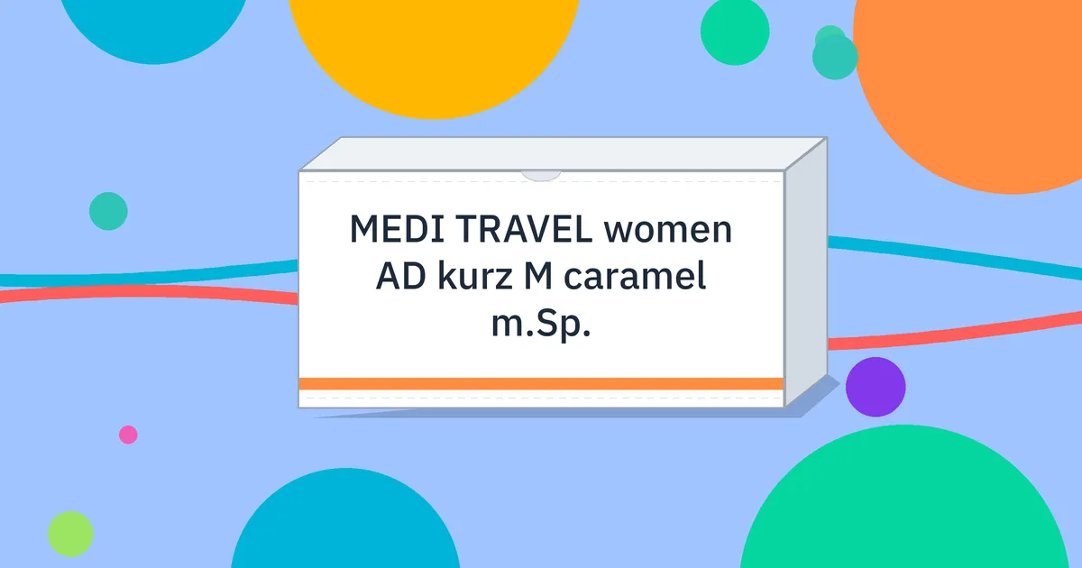 Symbolbild: Packung mit der Aufschrift MEDI TRAVEL women AD kurz M caramel m.Sp. (PZN 15198025) – Verfügbarkeit und Bezug in Apotheken in Frankfurt am Main