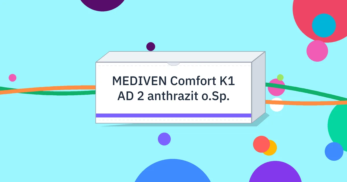 Symbolbild: Packung mit der Aufschrift MEDIVEN Comfort K1 AD 2 anthrazit o.Sp. (PZN 14558579) – Verfügbarkeit und Bezug in Apotheken in Frankfurt am Main