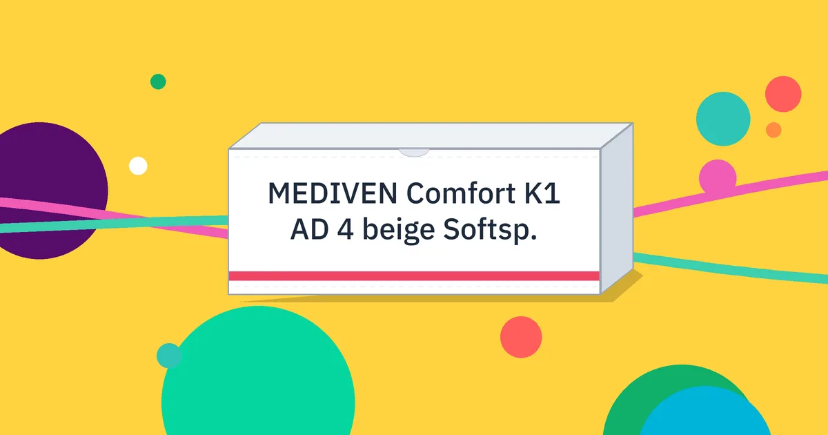 Symbolbild: Packung mit der Aufschrift MEDIVEN Comfort K1 AD 4 beige Softsp. (PZN 14559538) – Verfügbarkeit und Bezug in Apotheken in Frankfurt am Main