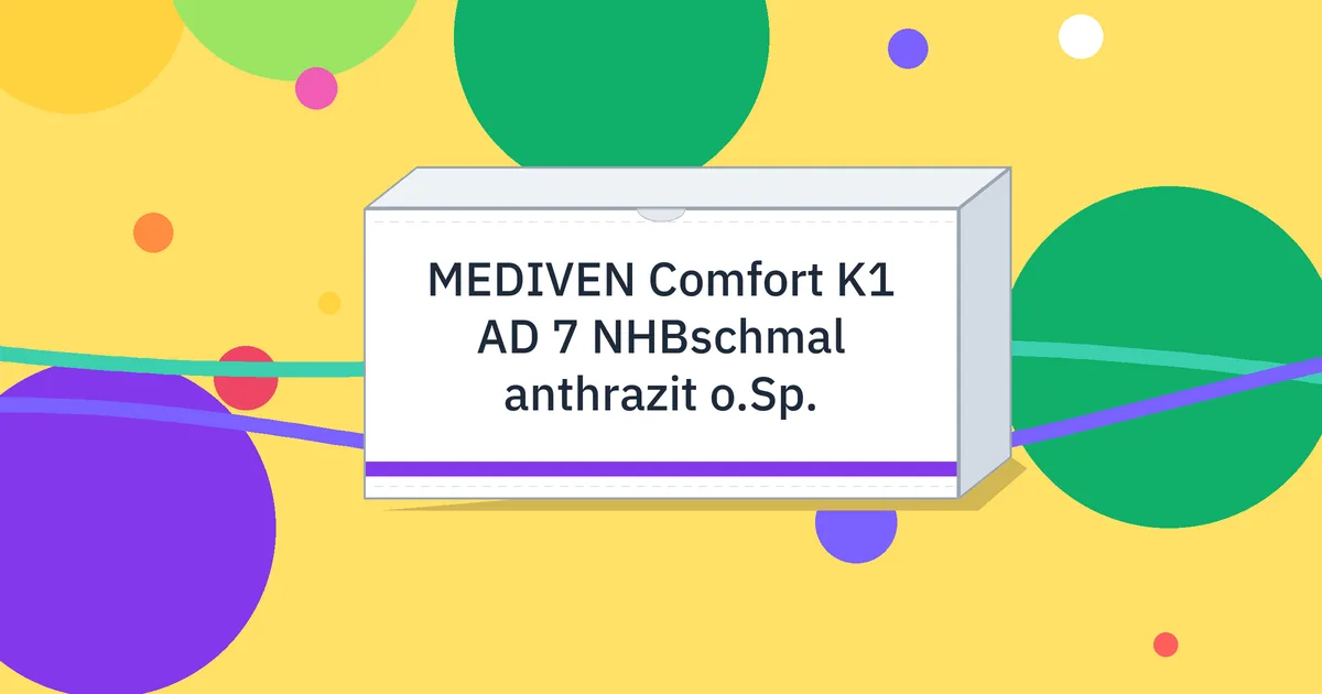 Symbolbild: Packung mit der Aufschrift MEDIVEN Comfort K1 AD 7 NHBschmal anthrazit o.Sp. (PZN 14561185) – Verfügbarkeit und Bezug in Apotheken in Frankfurt am Main