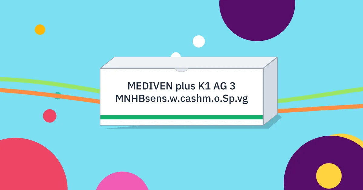 Symbolbild: Packung mit der Aufschrift MEDIVEN plus K1 AG 3 MNHBsens.w.cashm.o.Sp.vg (PZN 15918293) – Verfügbarkeit und Bezug in Apotheken in Frankfurt am Main