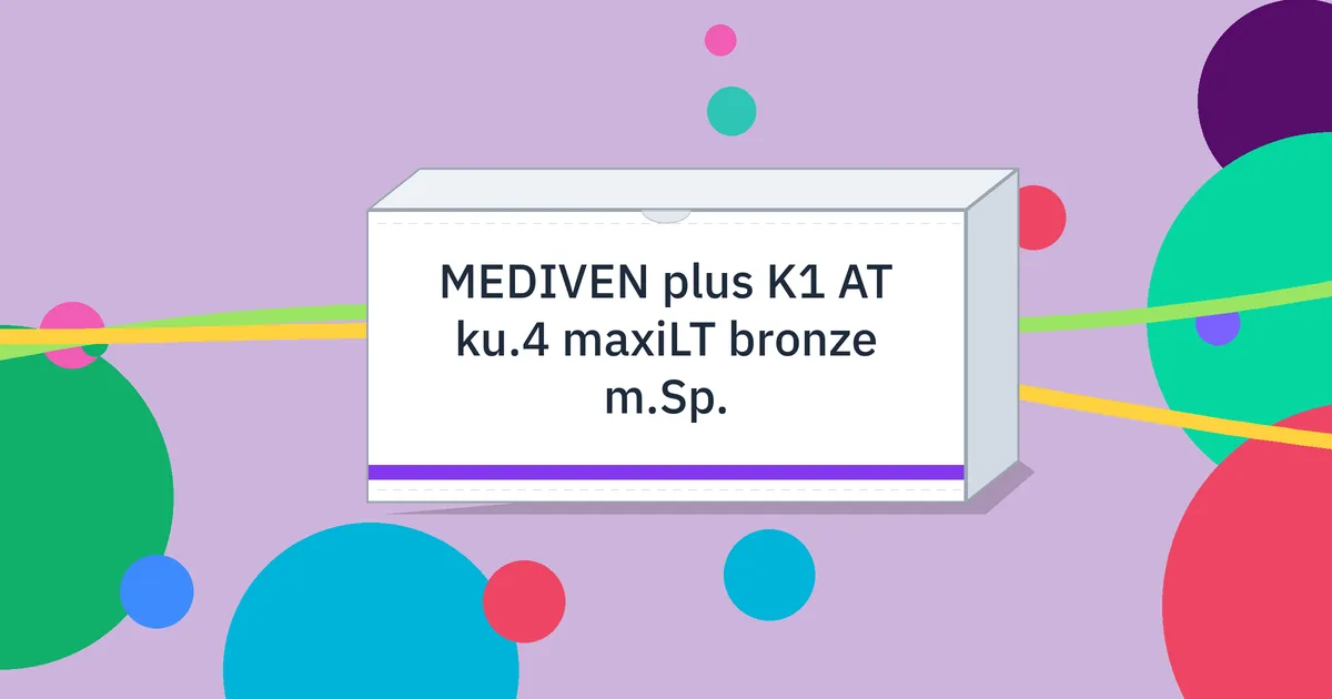 Symbolbild: Packung mit der Aufschrift MEDIVEN plus K1 AT ku.4 maxiLT bronze m.Sp. (PZN 15069753) – Verfügbarkeit und Bezug in Apotheken in Frankfurt am Main