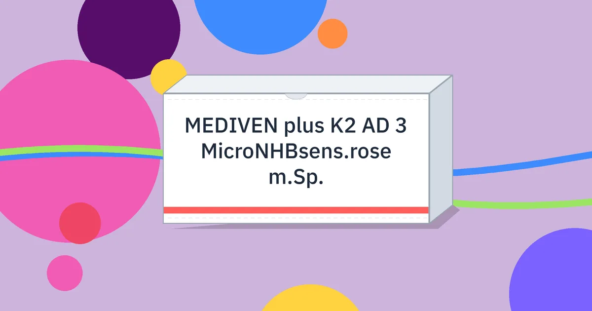 Symbolbild: Packung mit der Aufschrift MEDIVEN plus K2 AD 3 MicroNHBsens.rose m.Sp. (PZN 15932608) – Verfügbarkeit und Bezug in Apotheken in Frankfurt am Main