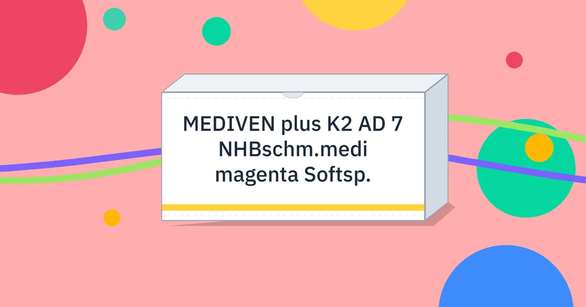 Symbolbild: Packung mit der Aufschrift MEDIVEN plus K2 AD 7 NHBschm.medi magenta Softsp. (PZN 15938686) – Verfügbarkeit und Bezug in Apotheken in Frankfurt am Main