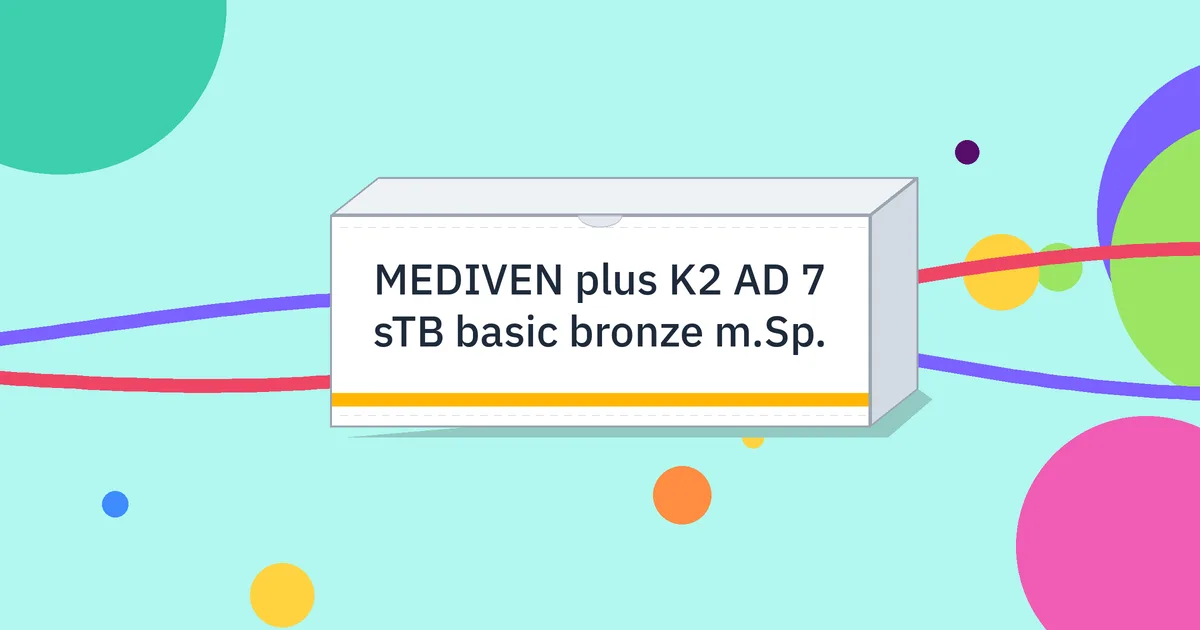 Symbolbild: Packung mit der Aufschrift MEDIVEN plus K2 AD 7 sTB basic bronze m.Sp. (PZN 15096218) – Verfügbarkeit und Bezug in Apotheken in Frankfurt am Main