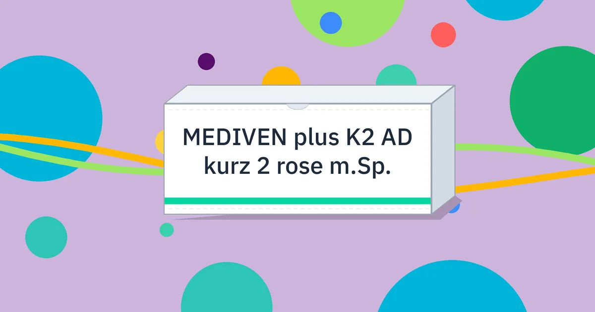 Symbolbild: Packung mit der Aufschrift MEDIVEN plus K2 AD kurz 2 rose m.Sp. (PZN 15097063) – Verfügbarkeit und Bezug in Apotheken in Frankfurt am Main