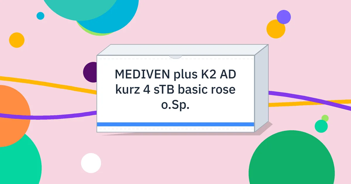Symbolbild: Packung mit der Aufschrift MEDIVEN plus K2 AD kurz 4 sTB basic rose o.Sp. (PZN 15099665) – Verfügbarkeit und Bezug in Apotheken in Frankfurt am Main