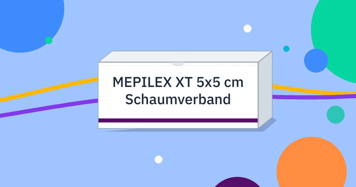 Symbolbild: Packung mit der Aufschrift MEPILEX XT 5x5 cm Schaumverband (PZN 19065344) – Verfügbarkeit und Bezug in Apotheken in Frankfurt am Main