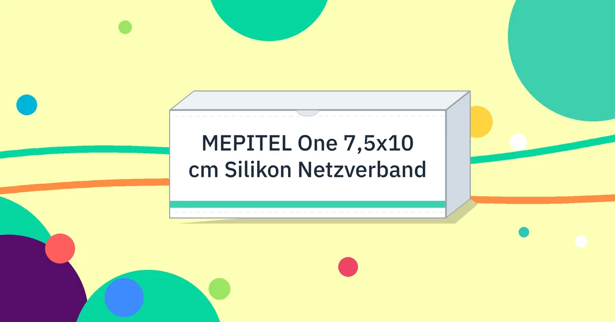 Symbolbild: Packung mit der Aufschrift MEPITEL One 7,5x10 cm Silikon Netzverband (PZN 17163976) – Verfügbarkeit und Bezug in Apotheken in Frankfurt am Main