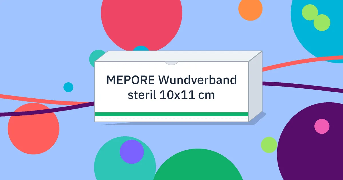 Symbolbild: Packung mit der Aufschrift MEPORE Wundverband steril 10x11 cm (PZN 17586033) – Verfügbarkeit und Bezug in Apotheken in Frankfurt am Main