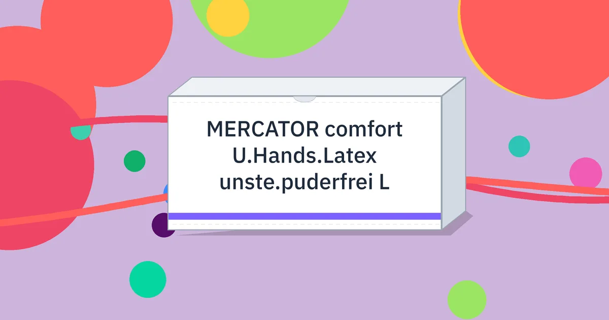 Symbolbild: Packung mit der Aufschrift MERCATOR comfort U.Hands.Latex unste.puderfrei L (PZN 19154674) – Verfügbarkeit und Bezug in Apotheken in Frankfurt am Main