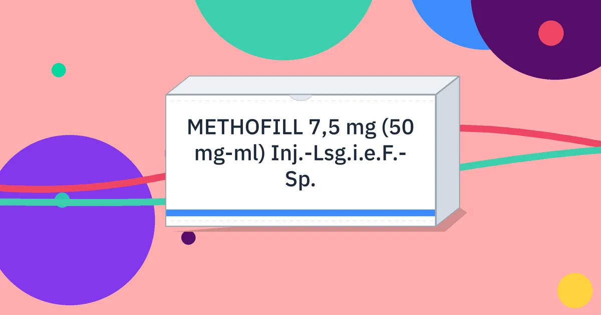 Symbolbild: Packung mit der Aufschrift METHOFILL 7,5 mg (50 mg-ml) Inj.-Lsg.i.e.F.-Sp. (PZN 11695531) – Verfügbarkeit und Bezug in Apotheken in Frankfurt am Main